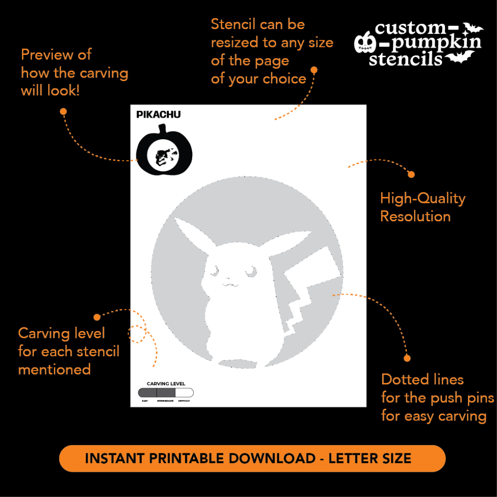 Pikachu Pumpkin Carving Stencil - Custom Pumpkin Stencils 2025