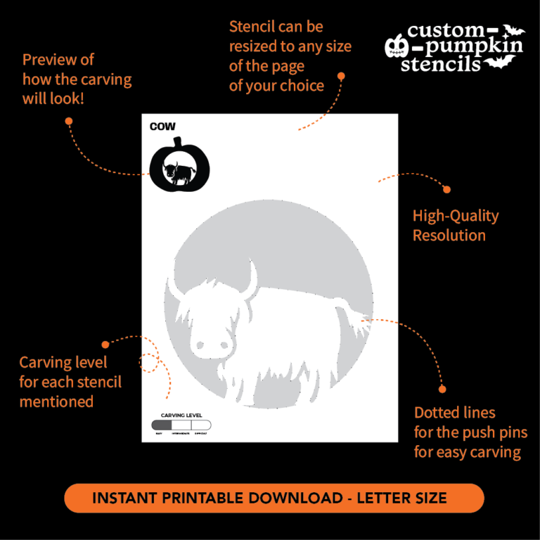 Highland Cow Pumpkin Carving Stencil - Custom Pumpkin Stencils 2025