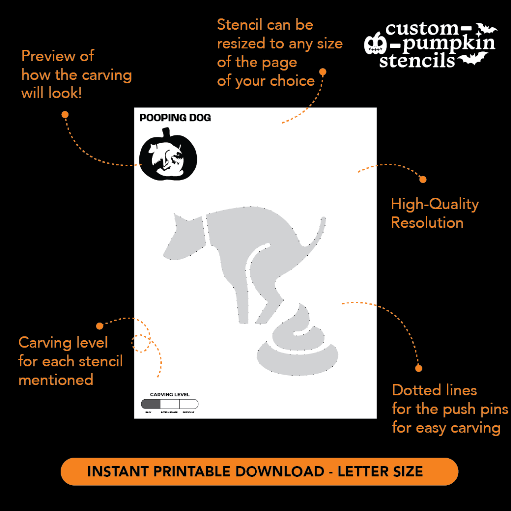 Pooping Dog Pumpkin Carving Stencil - Custom Pumpkin Stencils 2025