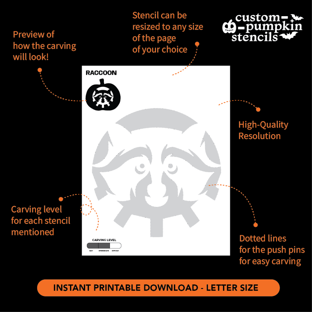 Raccoon Pumpkin Carving Stencil - Custom Pumpkin Stencils 2025