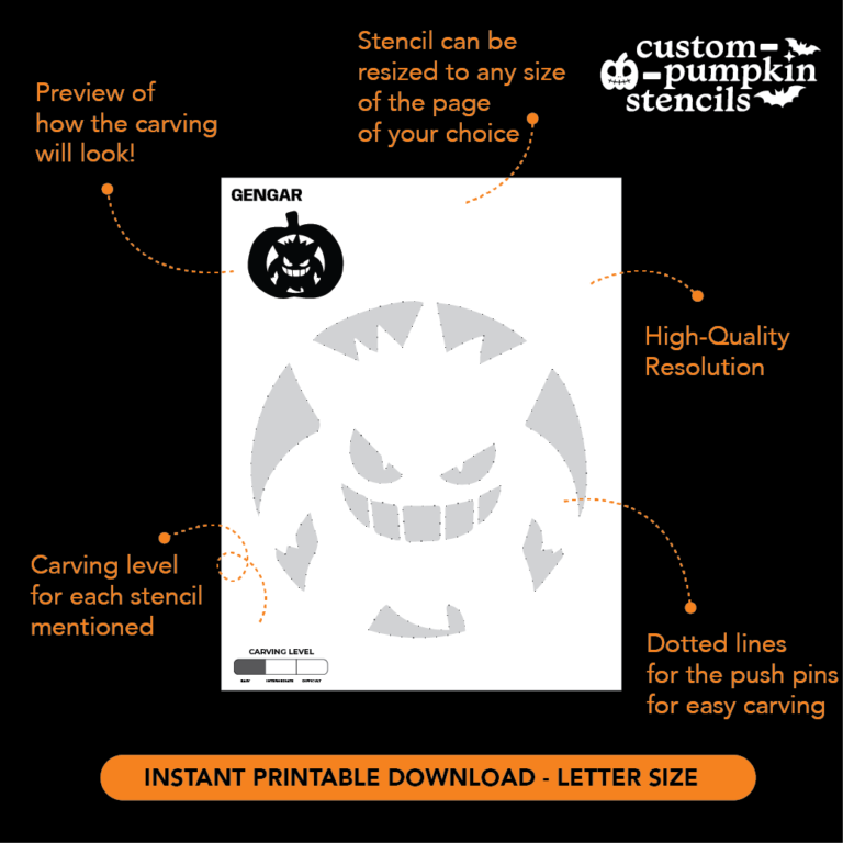 Gengar Pumpkin Carving Stencil - Custom Pumpkin Stencils 2025